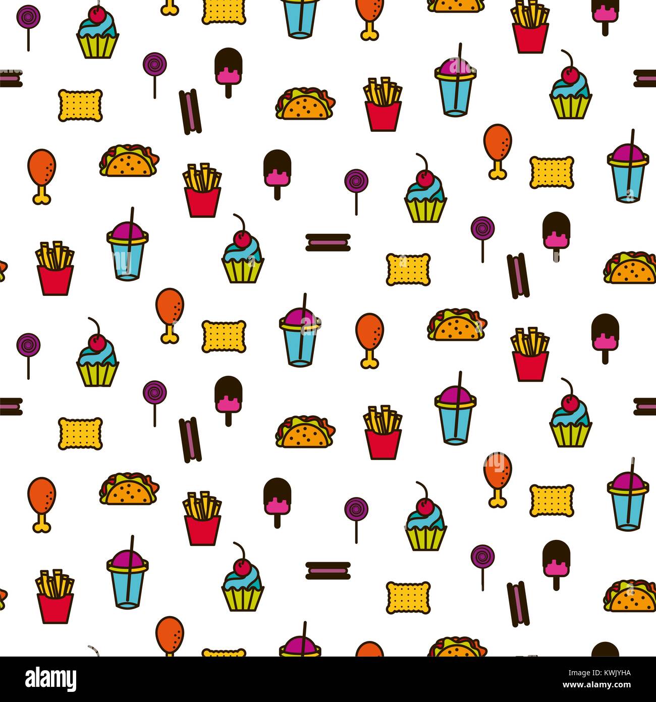 Fast food icon style seamless vector pattern Stock Vector Image & Art ...