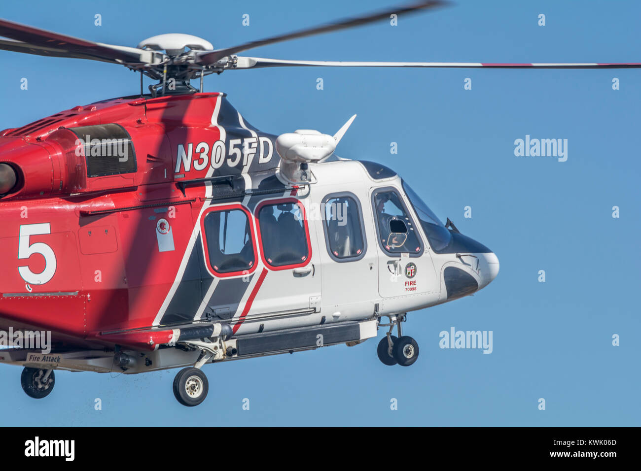 Los Angeles City Fire Department Air 5 helicopter in flight Stock Photo ...