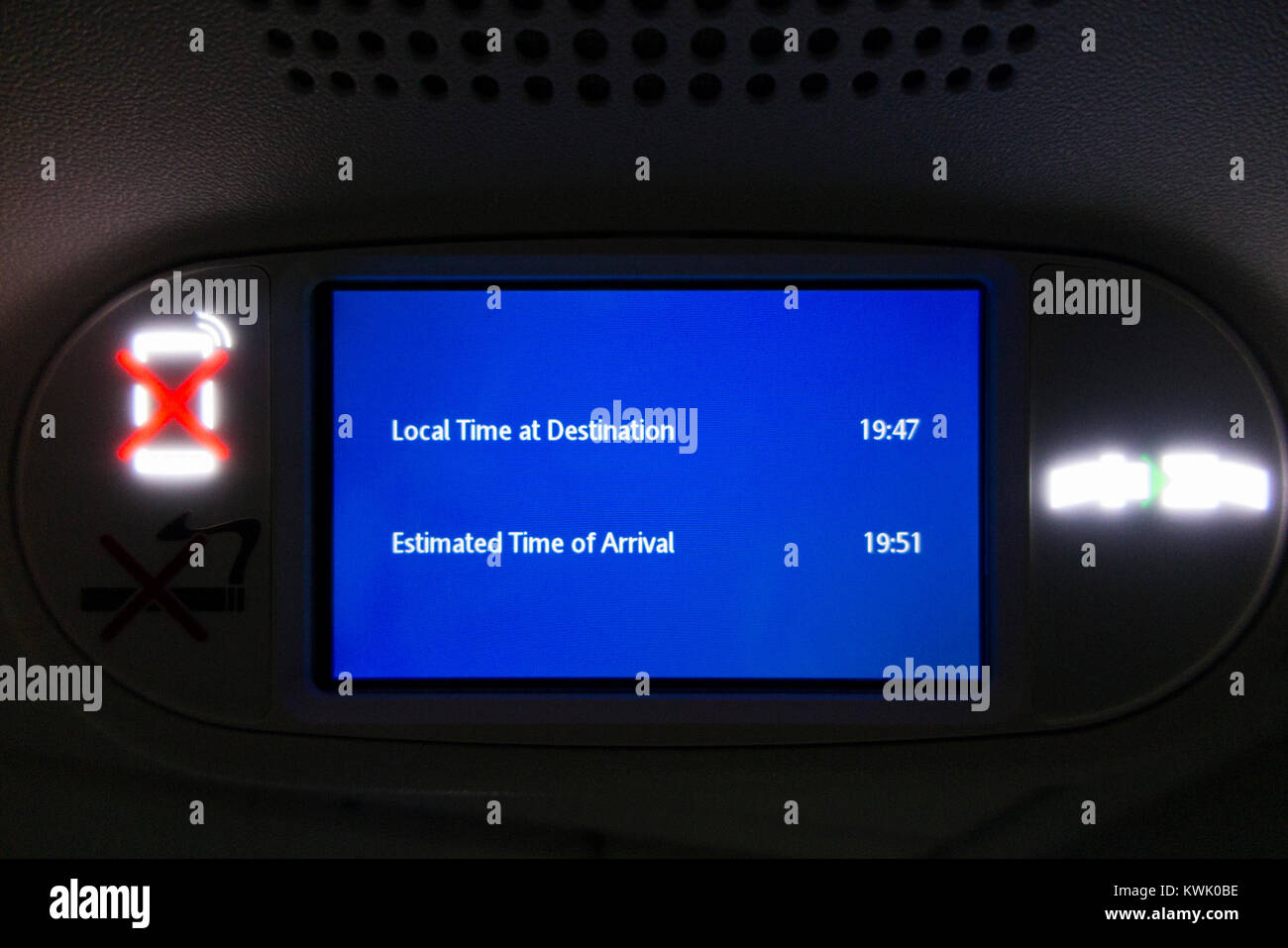 Aeroplane aircraft airplane air plane flight monitor showing travel ...