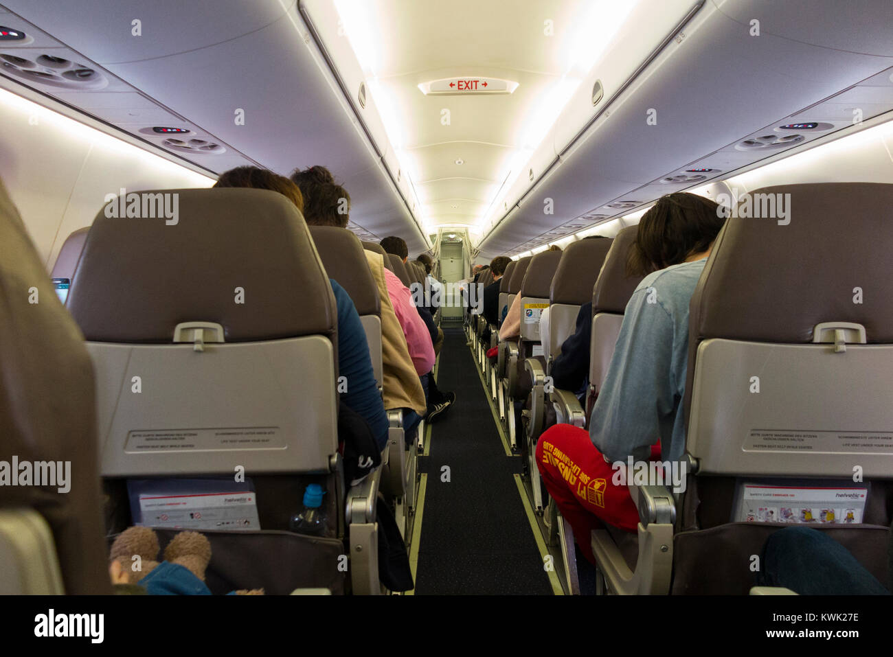 The cabin aisle on a Embraer 190 passenger plane / aeroplane / airplane ...