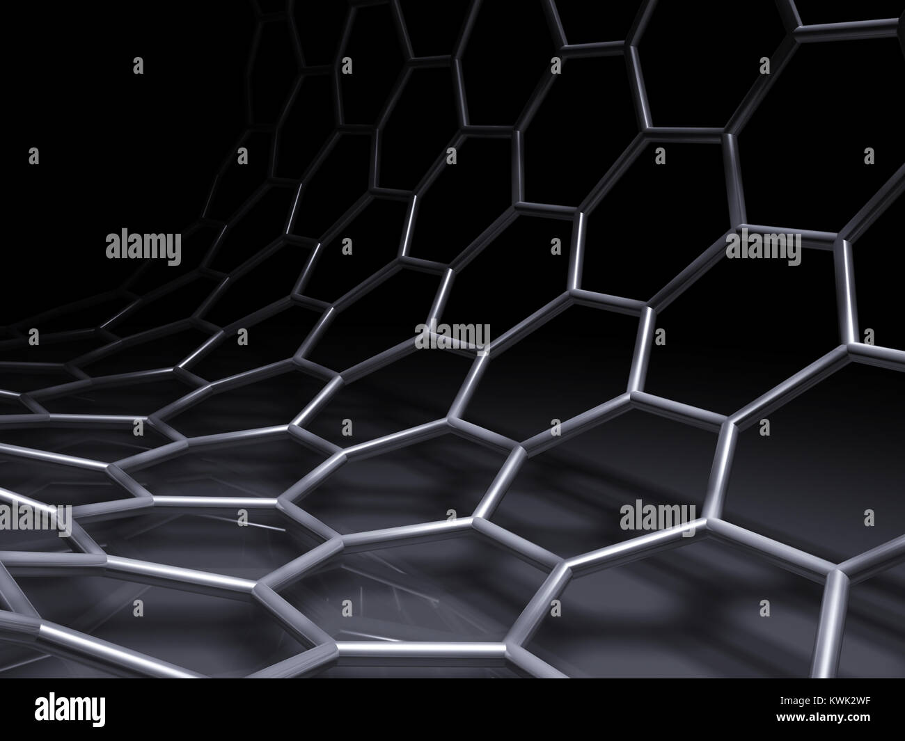 Bent hexagon mesh structure on black background. 3d illustration Stock ...