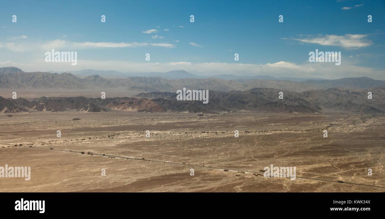 Aerial picture of the plain of Nazca seen from the plane over the lines ...