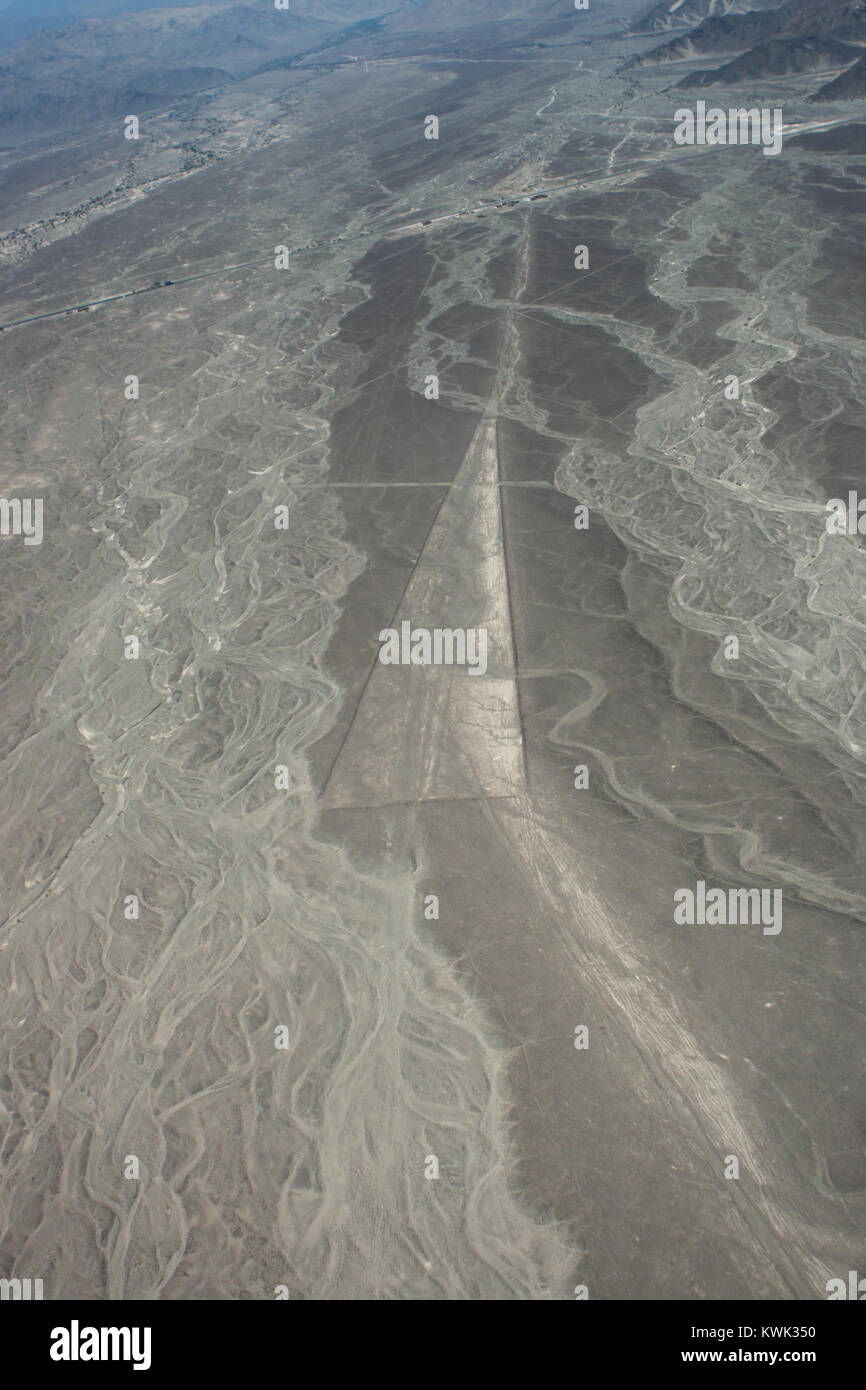 Aerial picture of the Trapezoid lines seen from the plane, Nazca, Peru ...