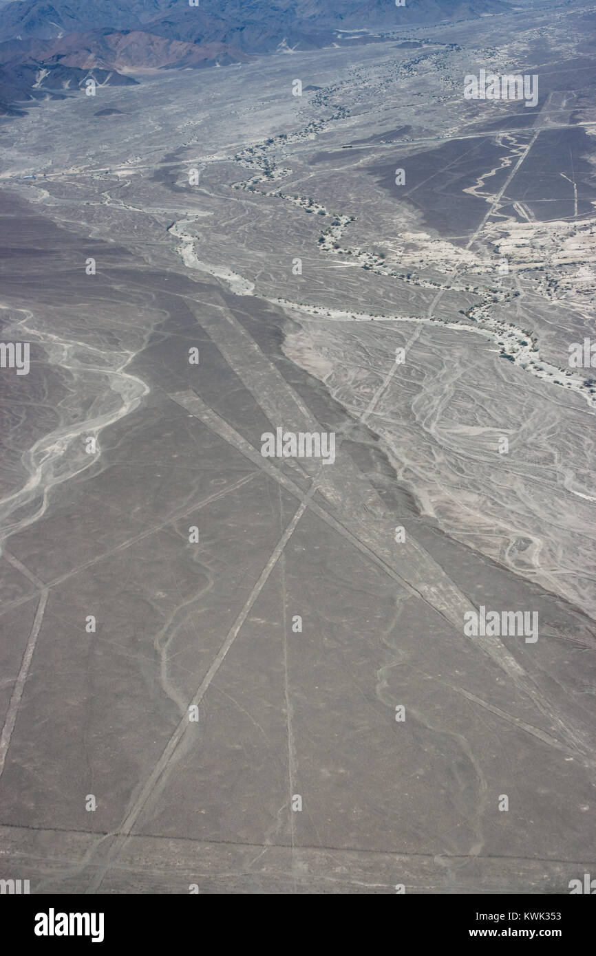 Aerial picture of the Trapezoid lines seen from the plane, Nazca, Peru ...