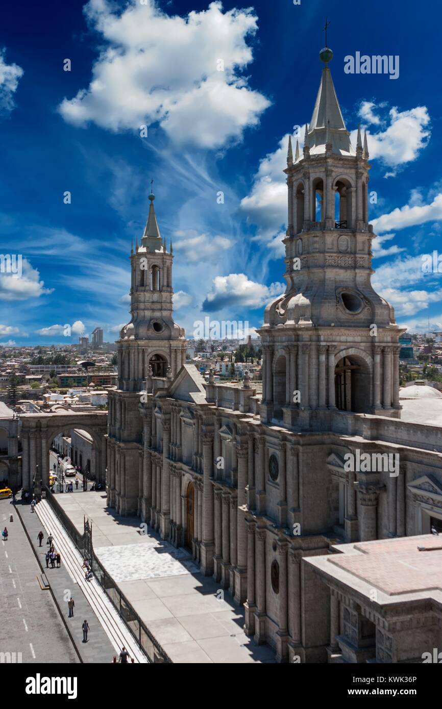 Picture of the Arequipa catherdral, Peru over a big blue sky with ...