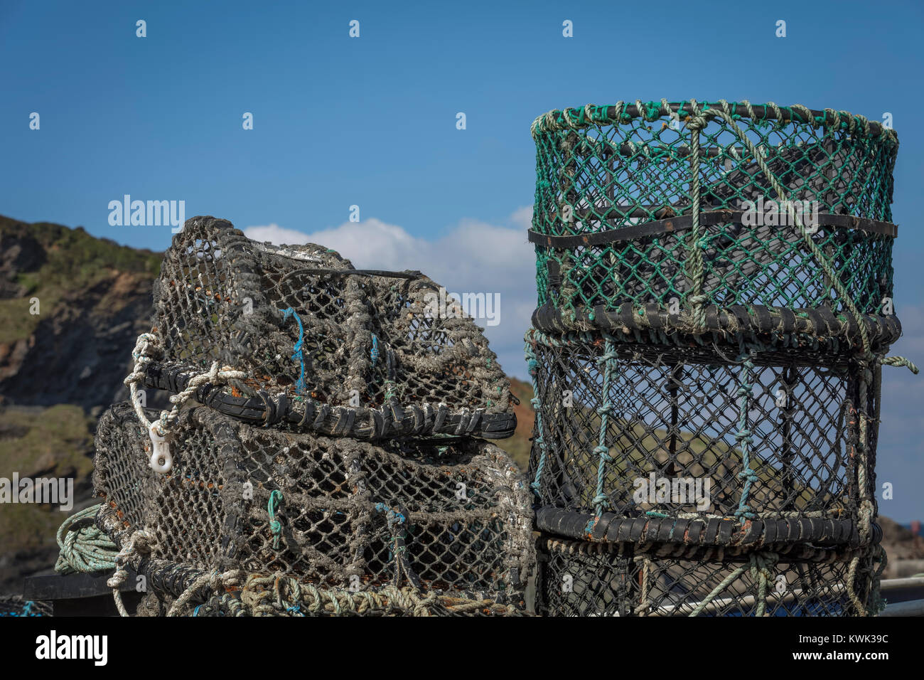 Fishing nets in Doc Martin fishing village in Cornwall Stock Photo - Alamy