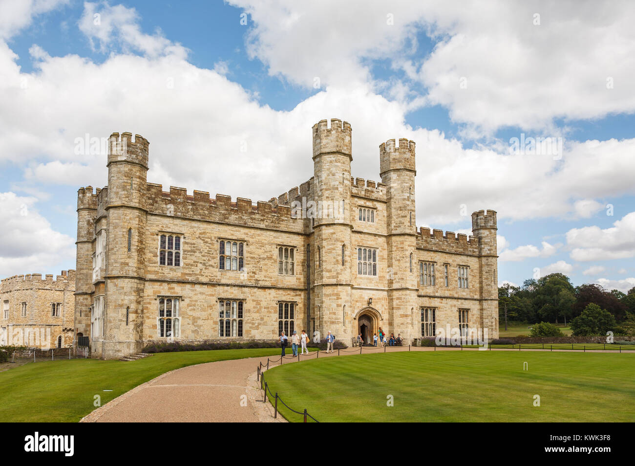 Main entrance facade to Leeds Castle, near Maidstone, Kent, southeast ...
