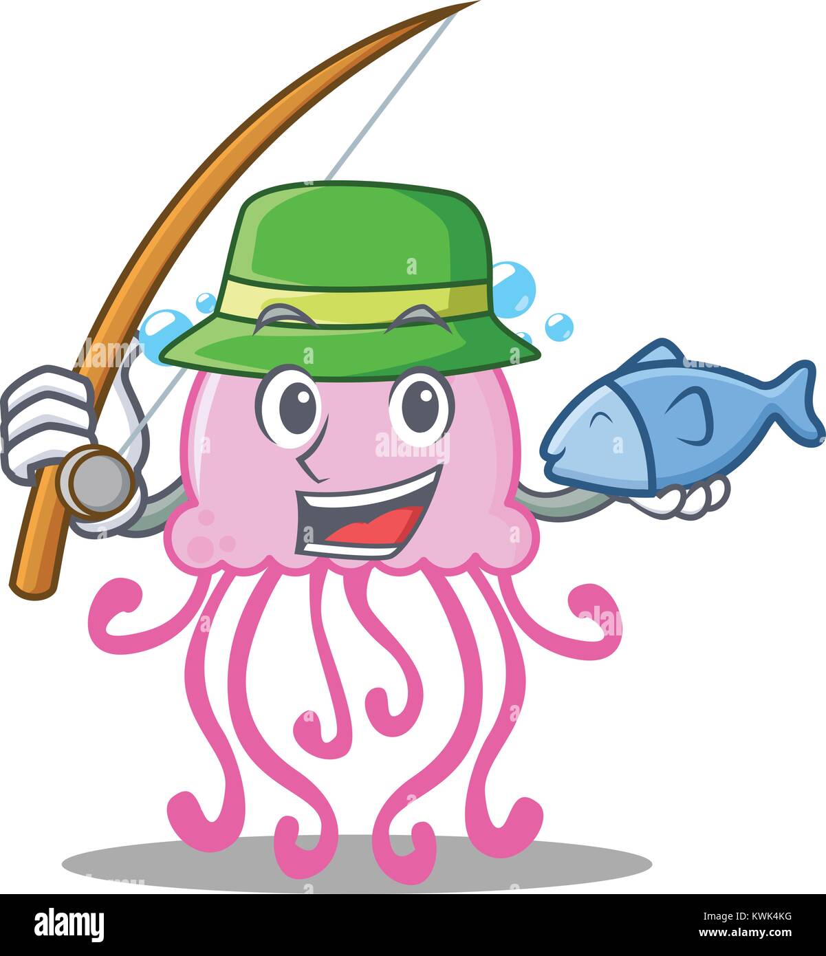 Fishing cute jellyfish character cartoon Stock Vector Image & Art - Alamy