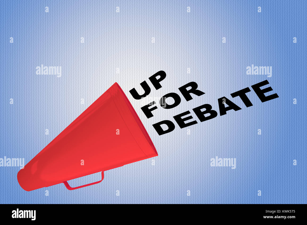 3D illustration of UP FOR DEBATE title flowing from a loudspeaker Stock ...