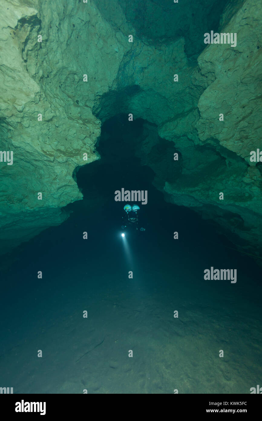 divers underwater caves diving Florida United States of America Stock ...