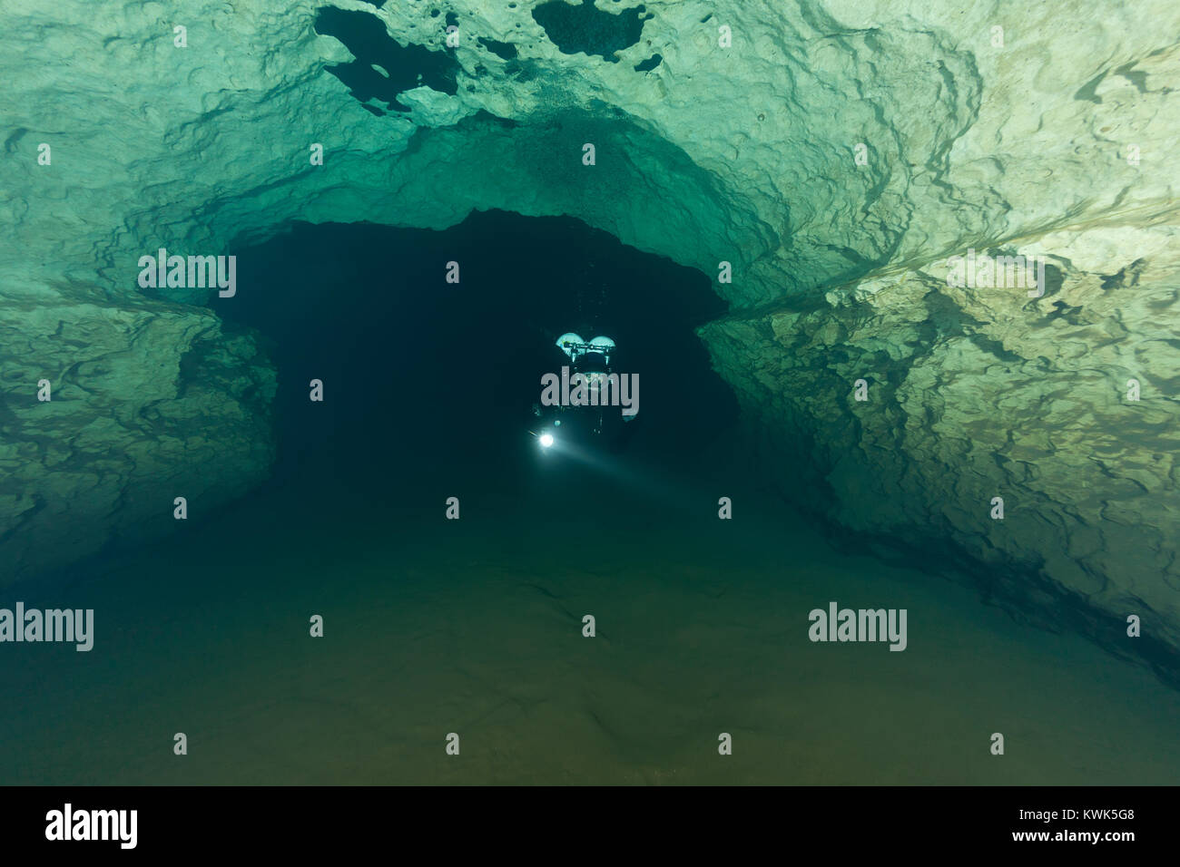 divers underwater caves diving Florida United States of America Stock ...