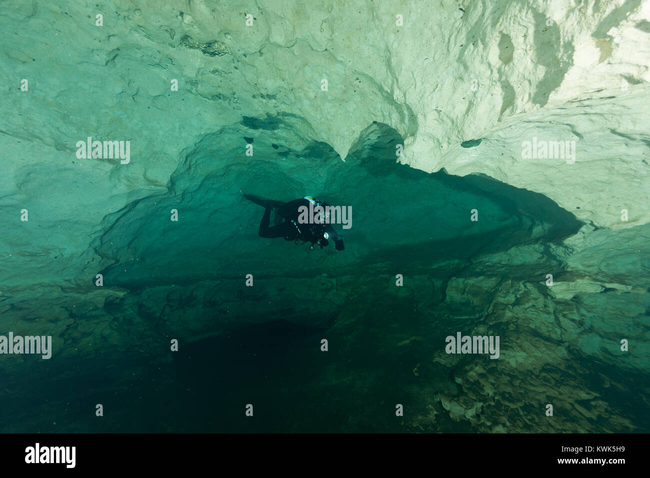 divers underwater caves diving Florida United States of America Stock ...