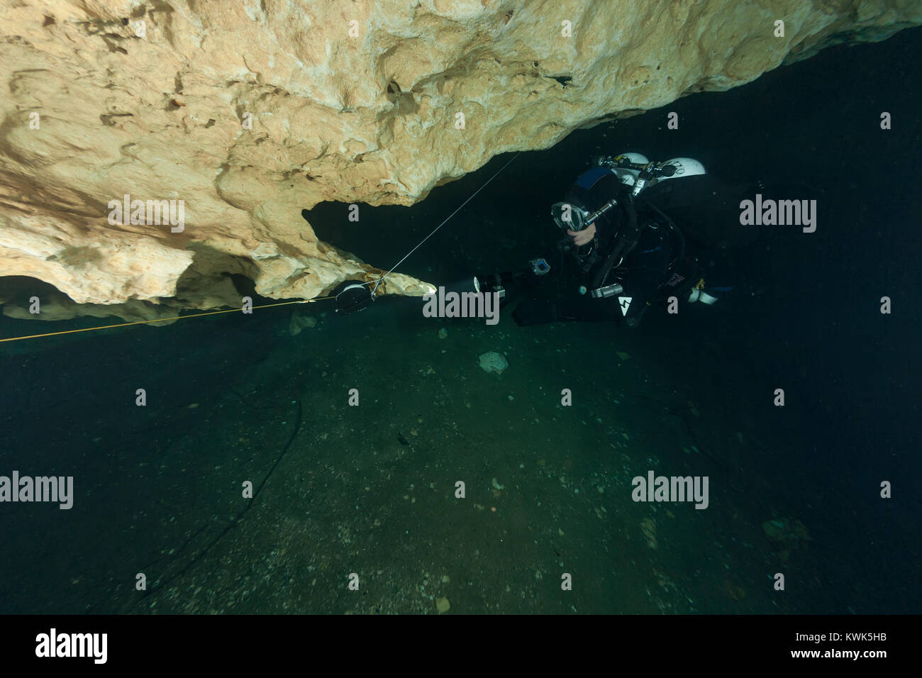 divers underwater caves diving Florida United States of America Stock ...