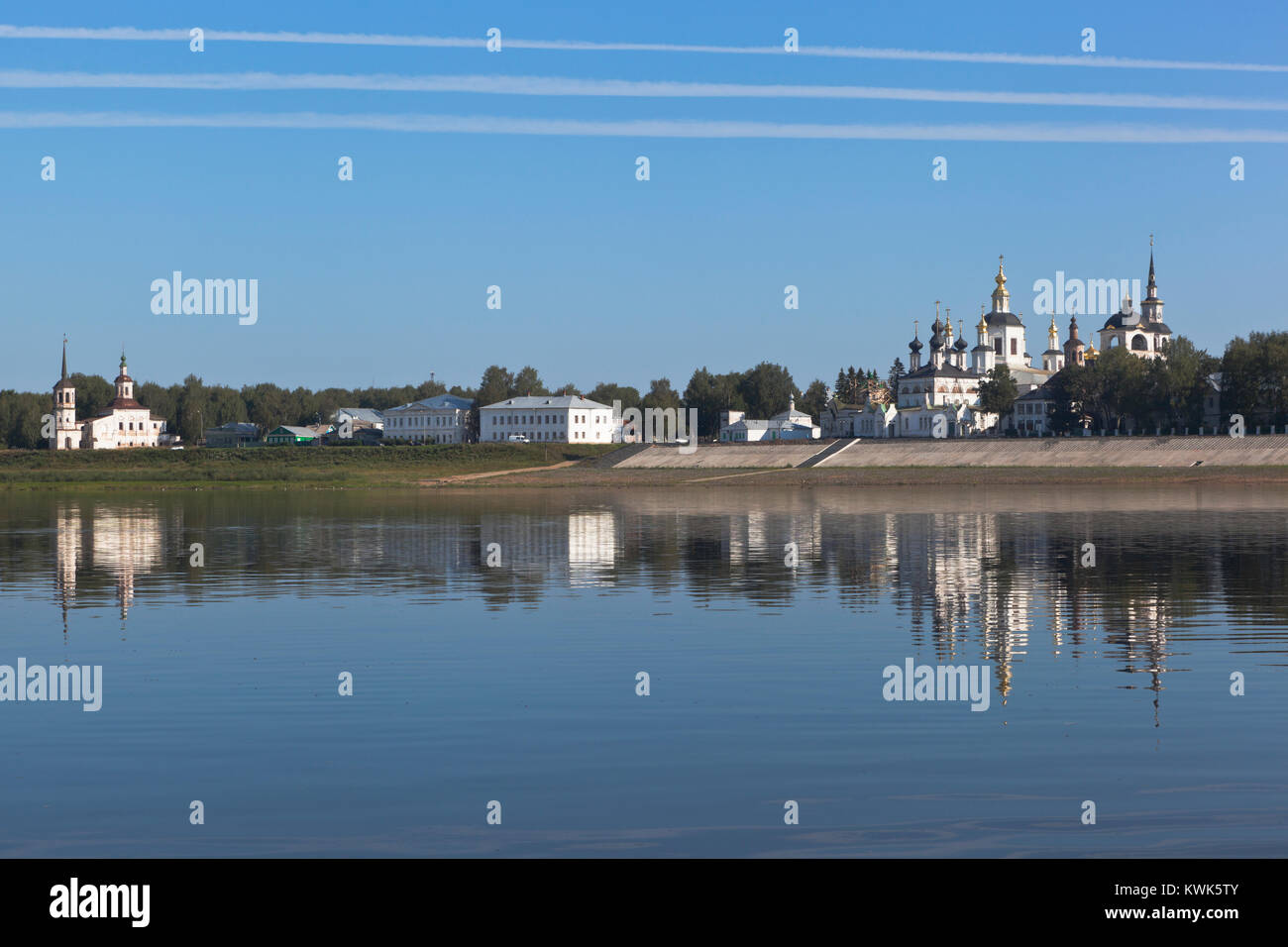 View of the waterfront in the town of Veliky Ustyug with Sukhona river ...