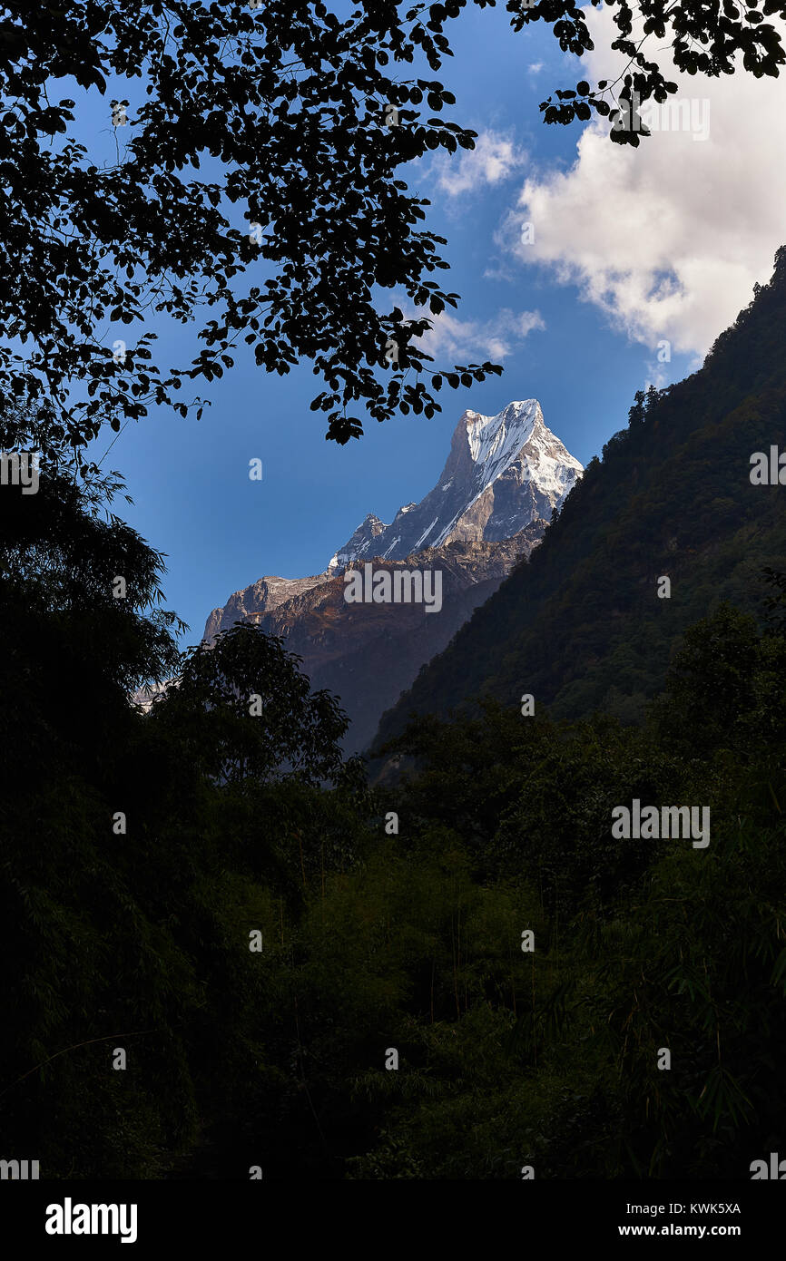Machapuchare and Sinuwa village, Annapurna massif, Nepal Stock Photo ...