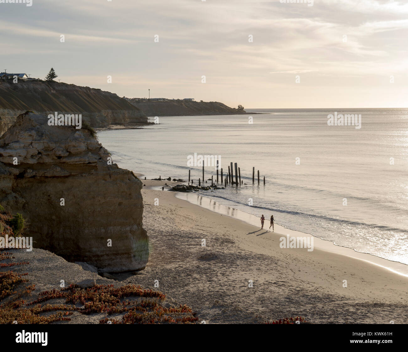 Port Willunga, South Australia - December 16, 2017: Two female joggers ...