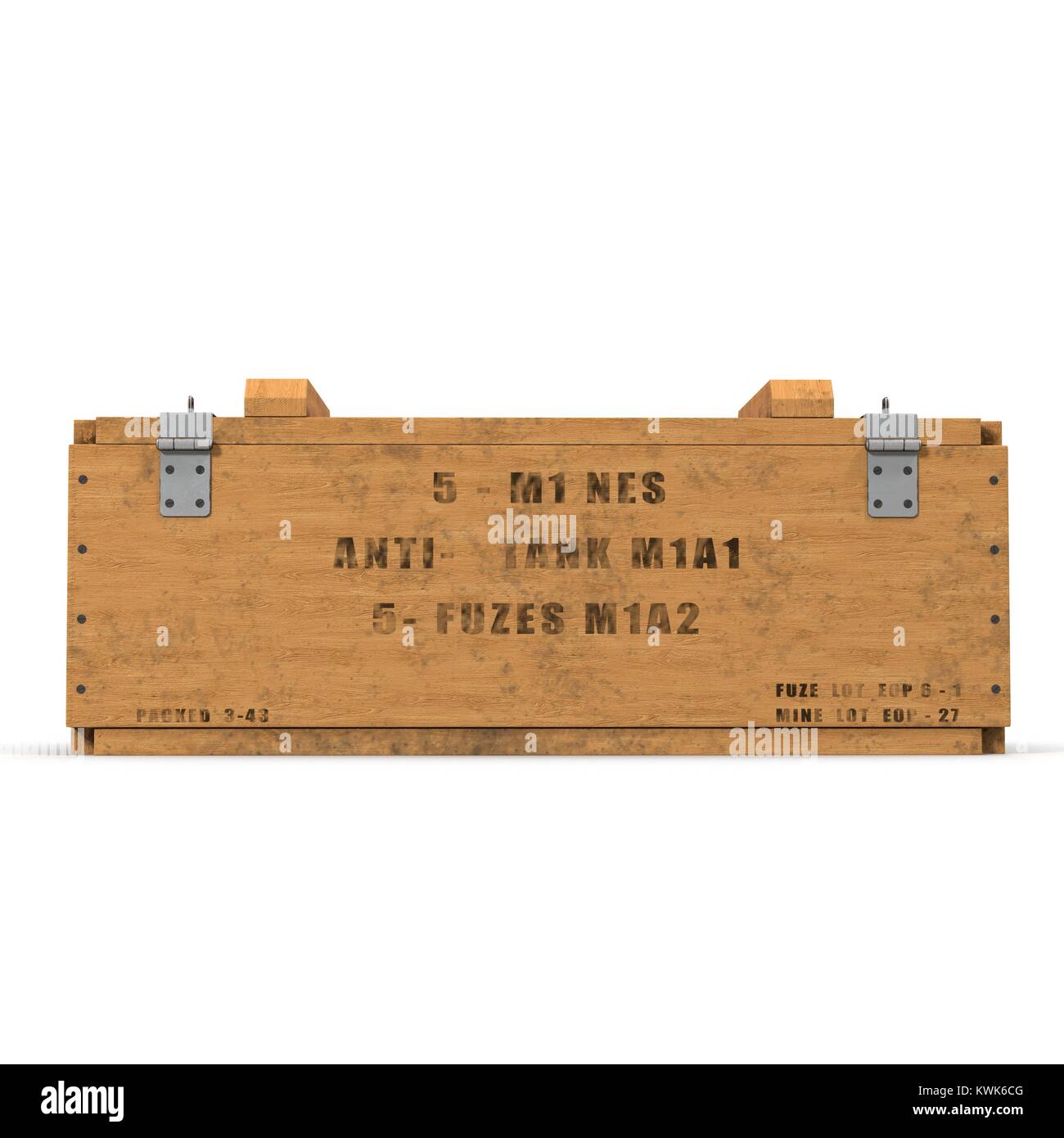 Side view Military box with explosive isolated on white. 3D ...