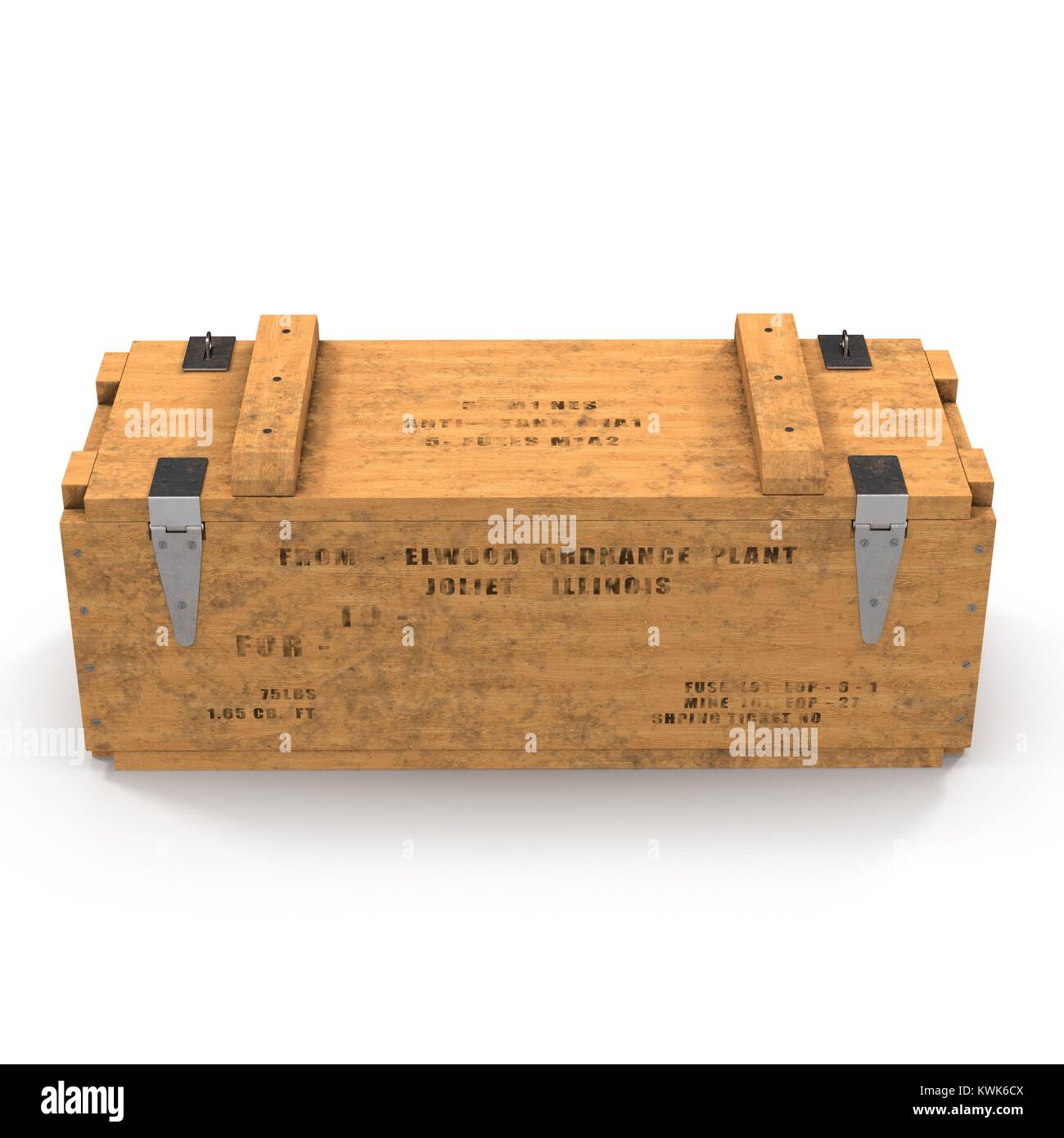 Side view Military box with explosive isolated on white. 3D ...