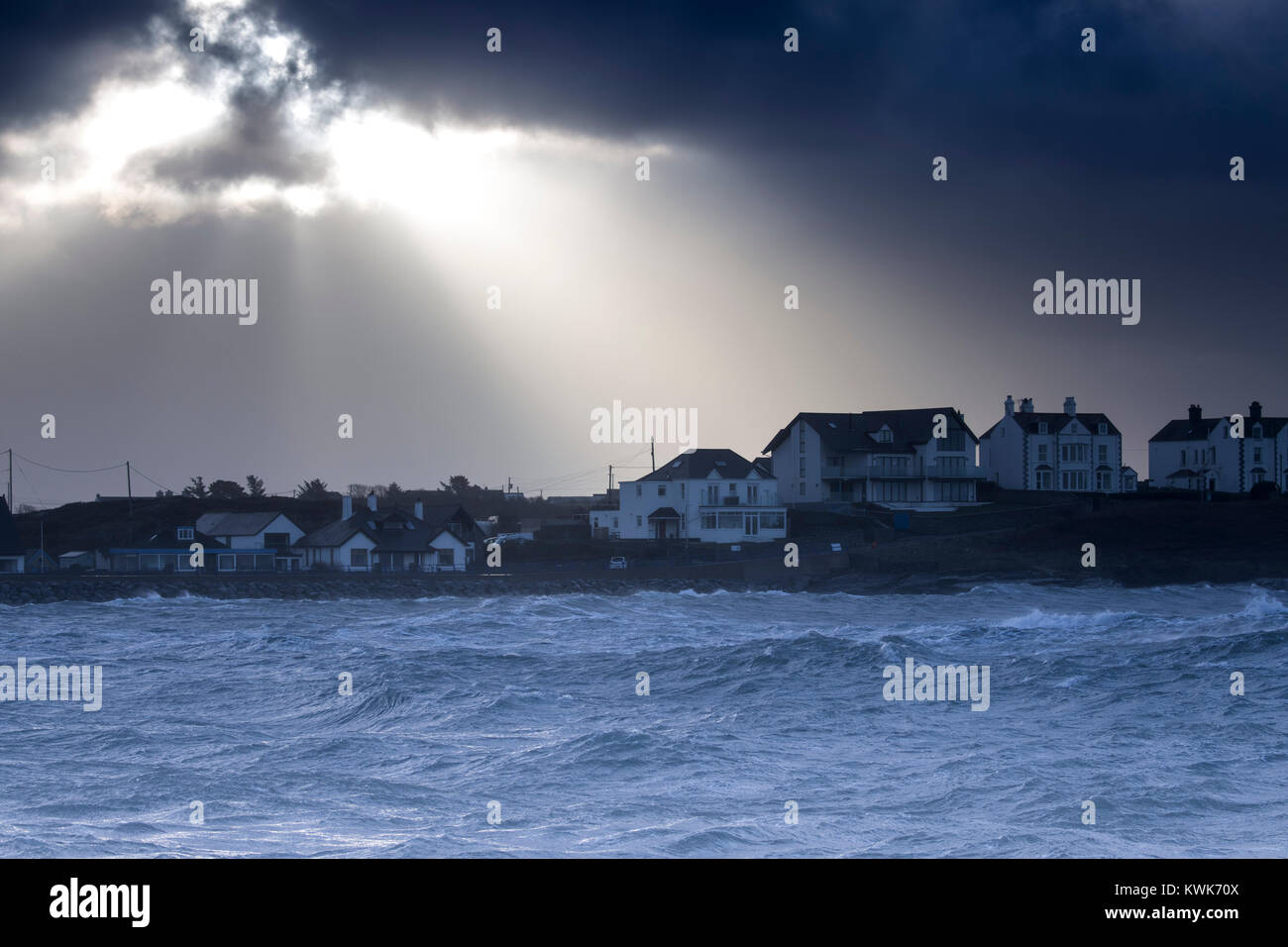 Coastal flooding and huge waves crash into the small isolated Trearddur ...