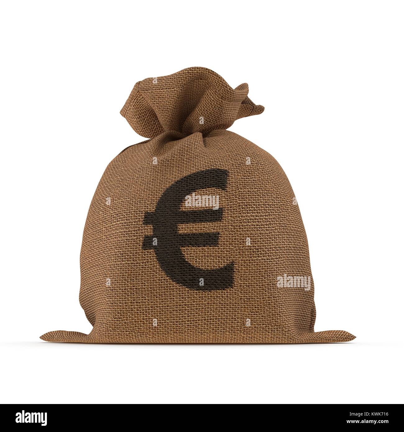 Bag from a sacking with euro sign isolated on white. 3D illustration ...