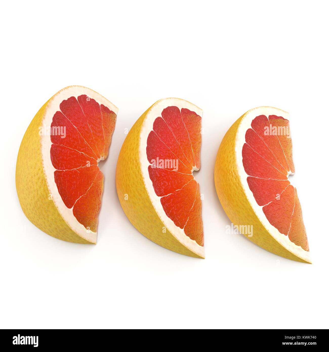 Three sliced grapefruit on white. 3D illustration Stock Photo - Alamy