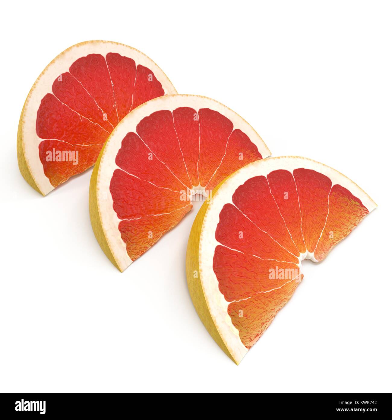 Slice section of ripe grapefruit isolated over the white. 3D ...