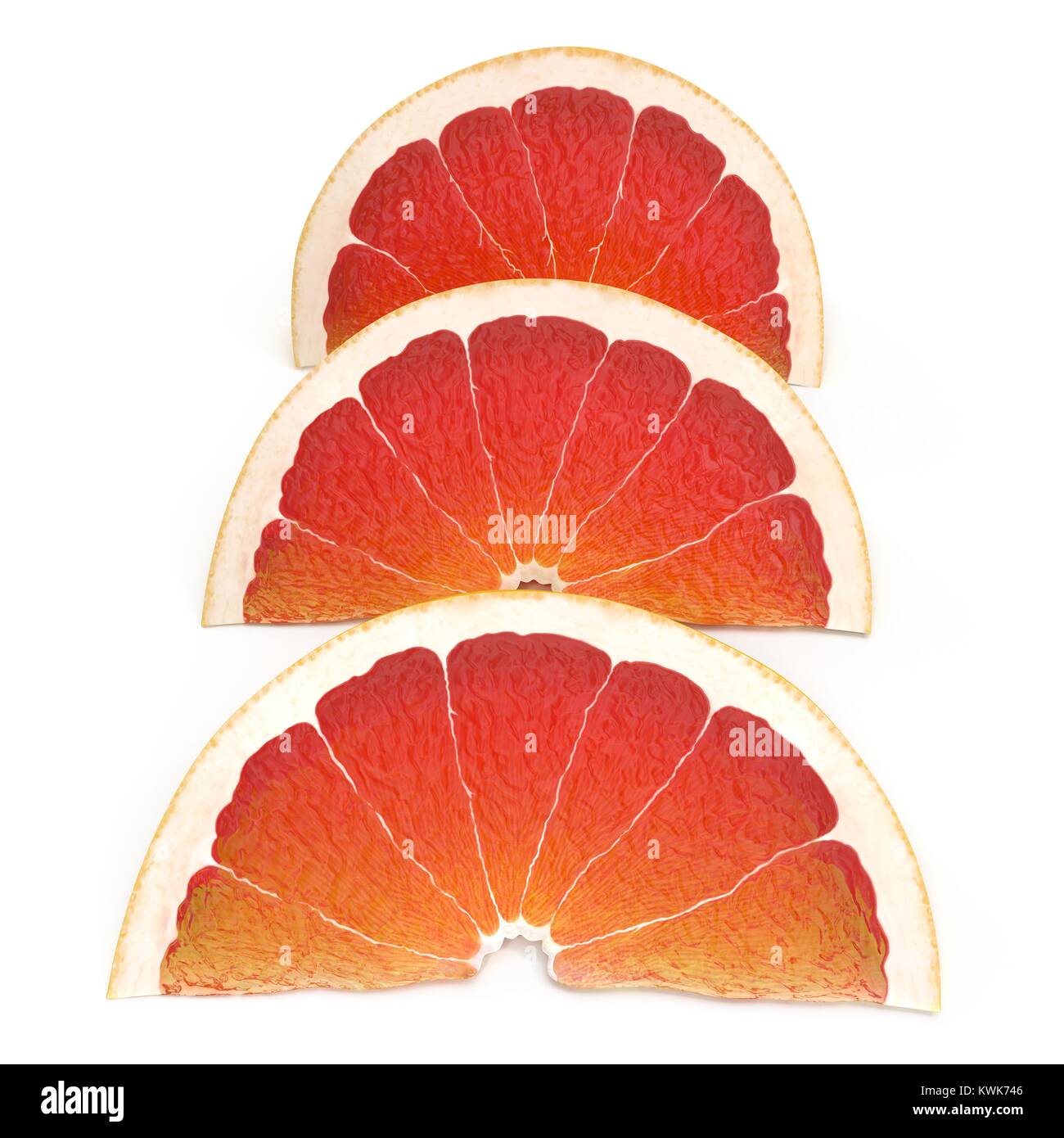 Slice section of ripe grapefruit isolated over the white. 3D ...