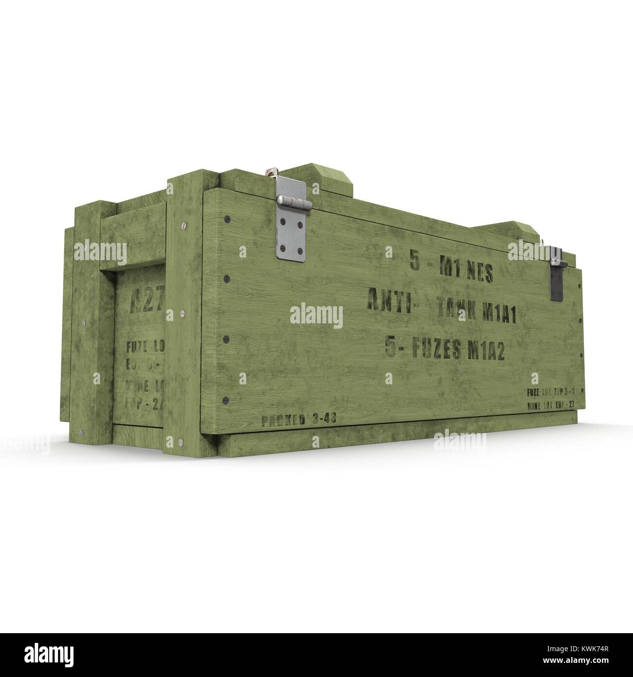 Green military box with explosive isolated on white. 3D illustration ...