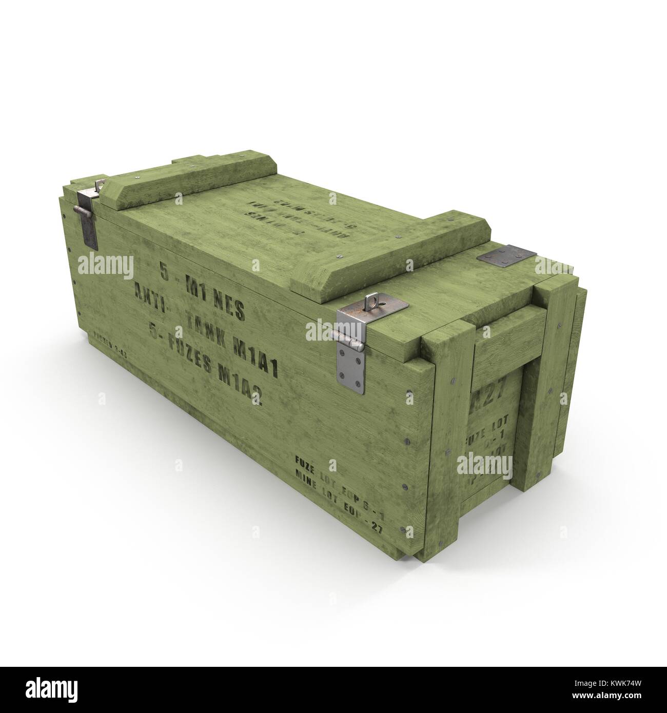 Green military box with explosive isolated on white. 3D illustration ...