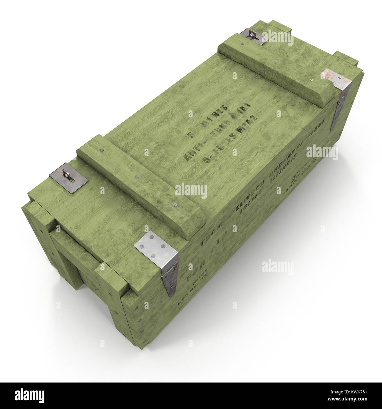 Green military box with explosive isolated on white. 3D illustration ...