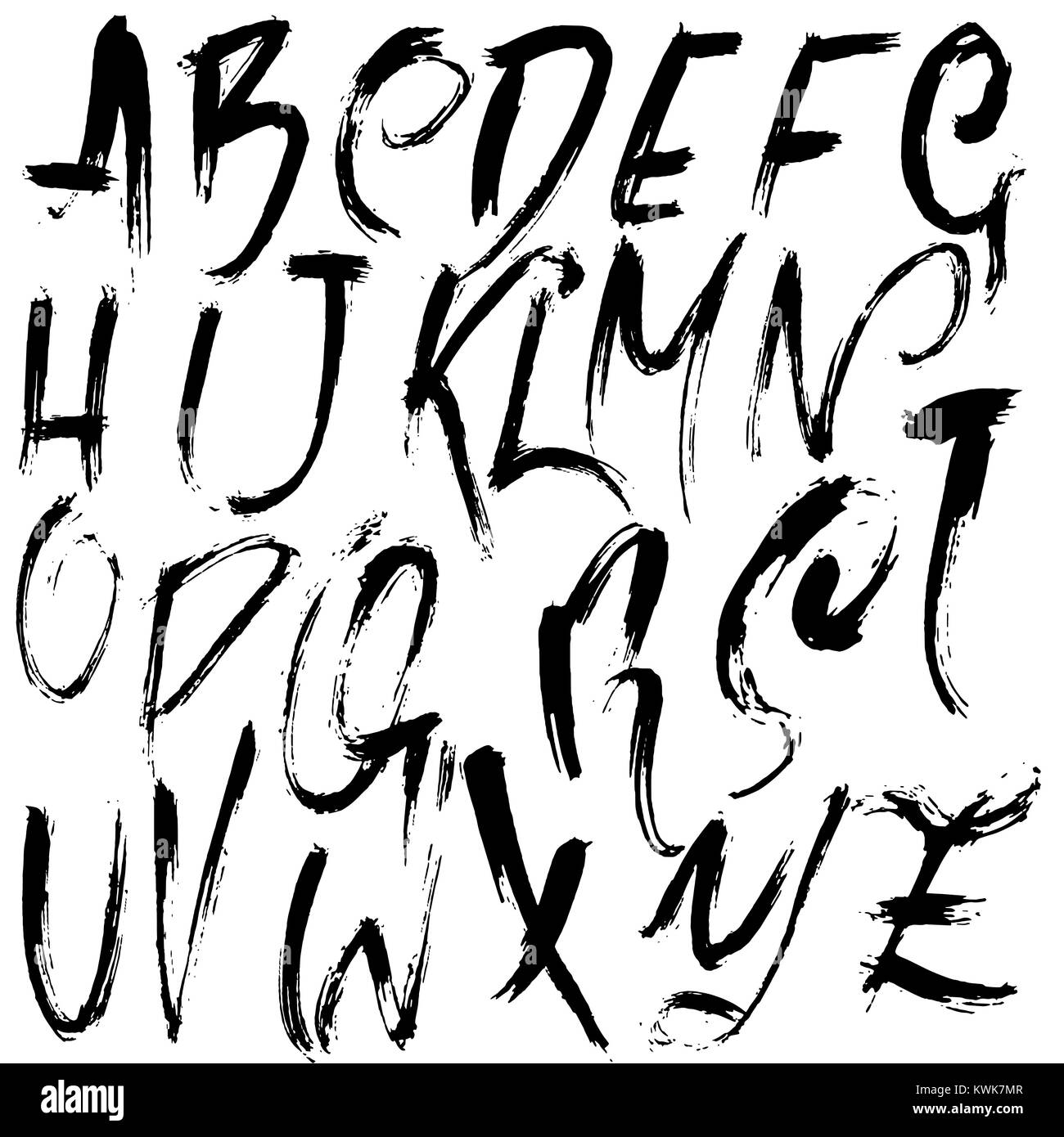 Handdrawn dry brush font. Modern brush lettering. Grunge style alphabet ...