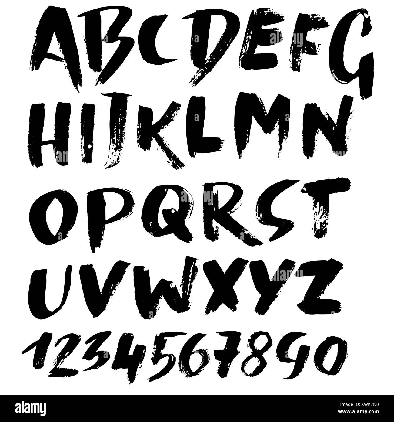 Handdrawn dry brush font. Modern brush lettering. Grunge style alphabet ...