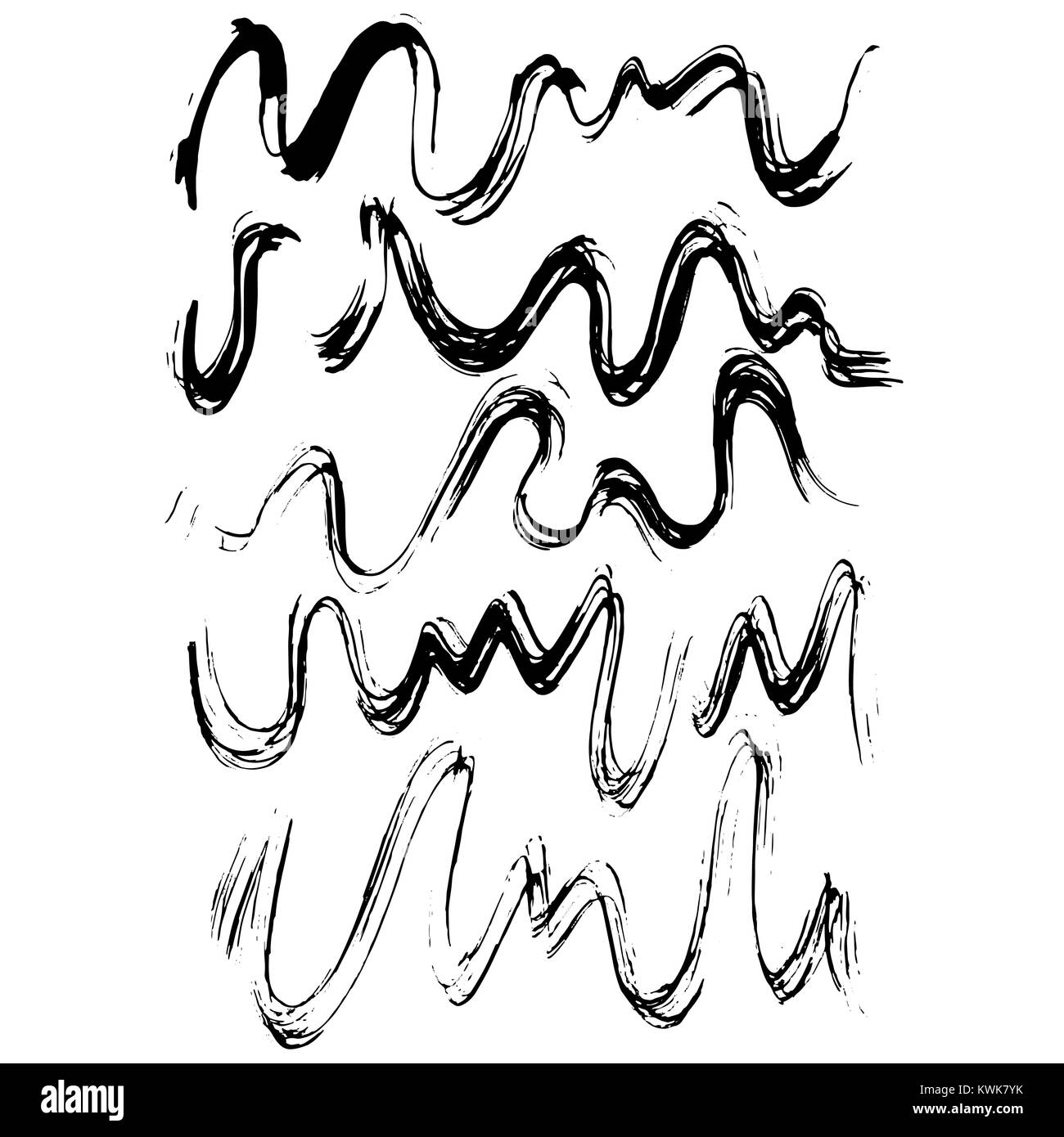 Grunge ink brush strokes. Freehand wave black brushes set. Handdrawn ...