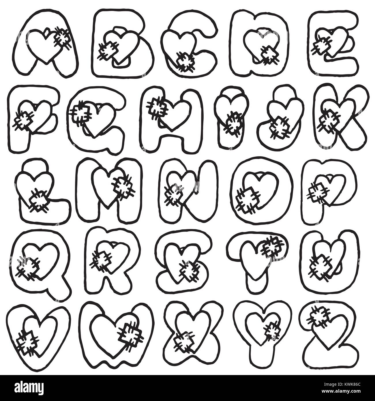 Saint Valentines Day font. Heart lettering. Vector illustration Stock ...