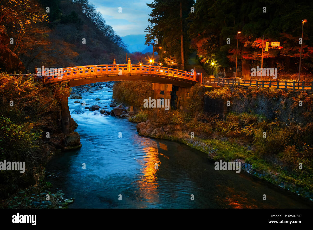 Nikko, Japan - November 16 2015: Shinkyo (Sacred Bridge) stands at the entrance to Futarasan ...