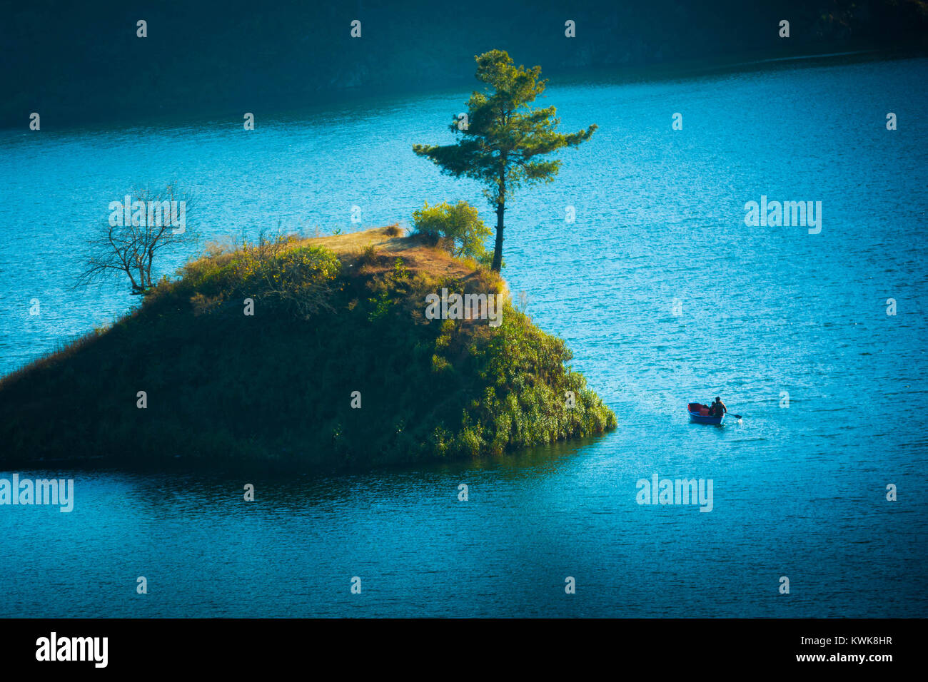 Lake island Boat and Tree Stock Photo - Alamy