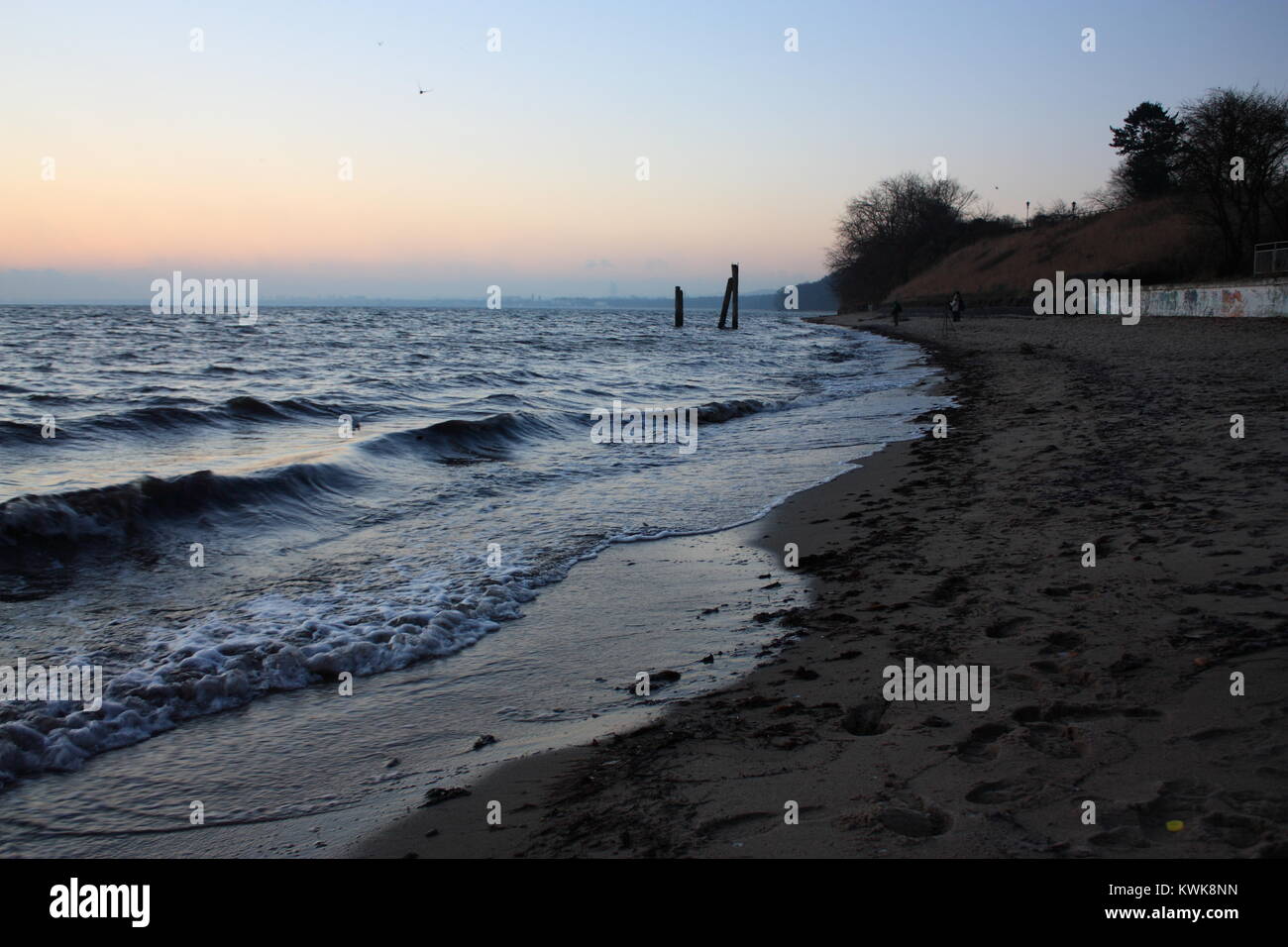 Sunset on polish beach in Gdynia, near the most famous cliff in this ...