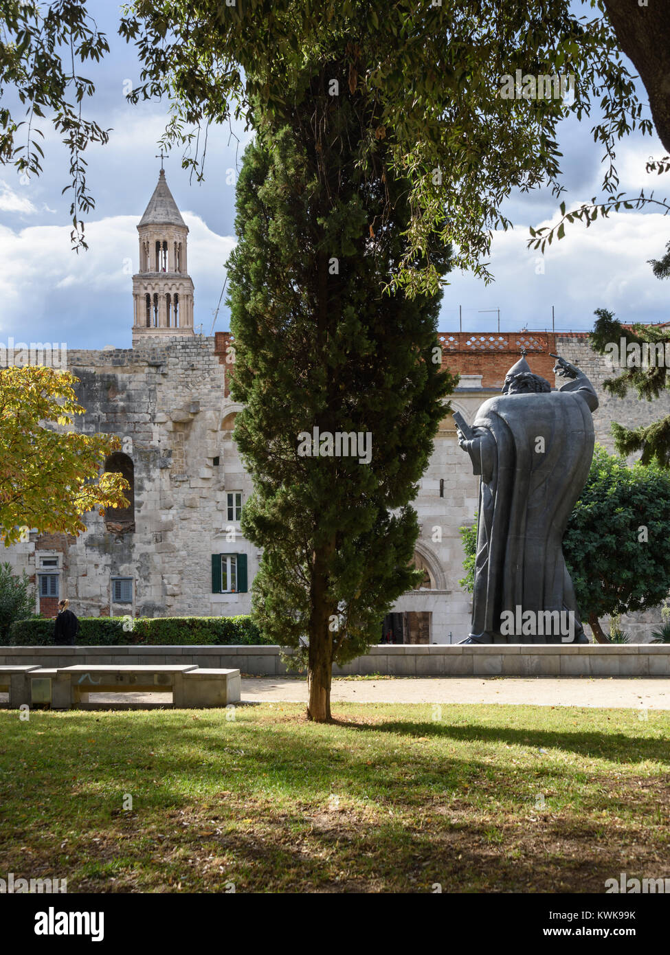 Bell tower& Grgur Ninski at Golden Gate, Split, Croatia Stock Photo - Alamy