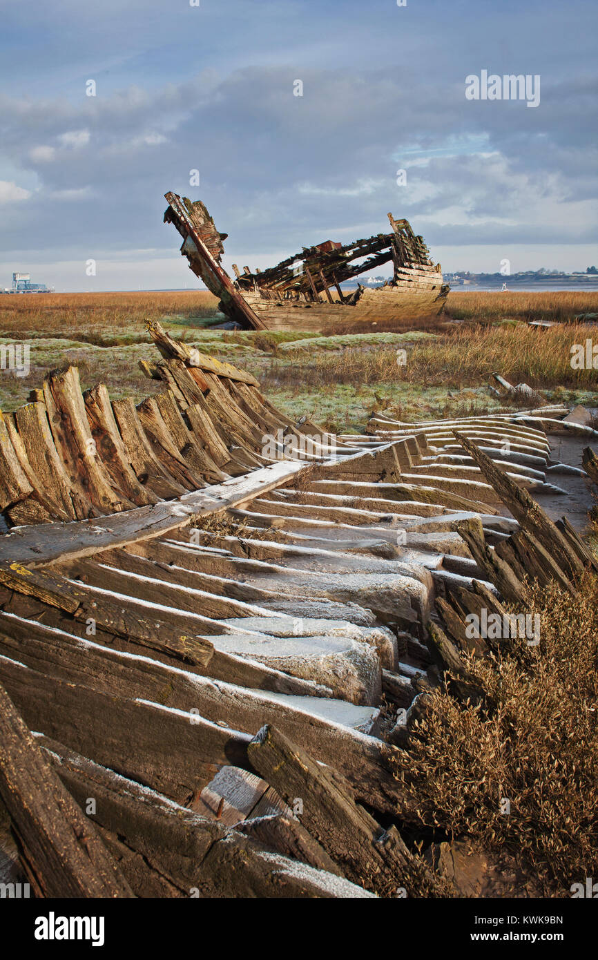 The frosted wreck, with frost on the ribs of a decomposing wreck ...