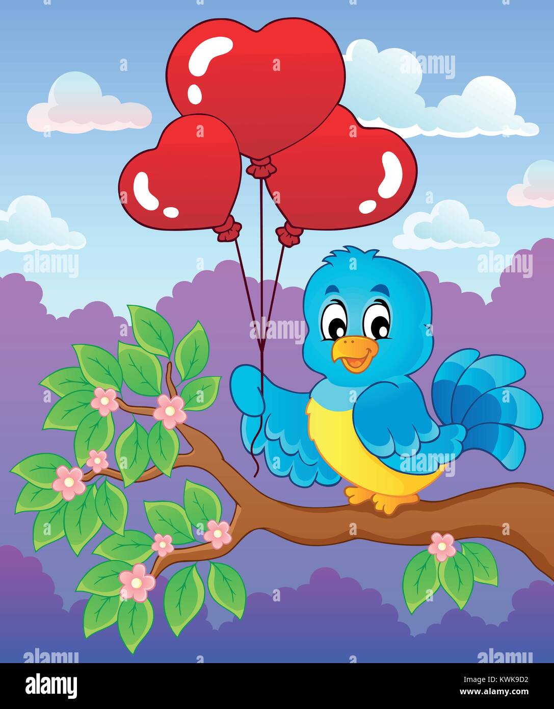 Bird with heart shaped balloons theme 3 - eps10 vector illustration ...