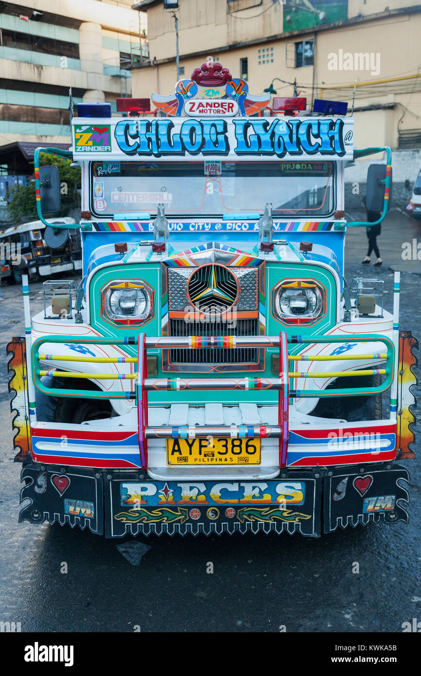 Colorful jeepney with comic-style artwork in Bacolod, Philippines Stock ...