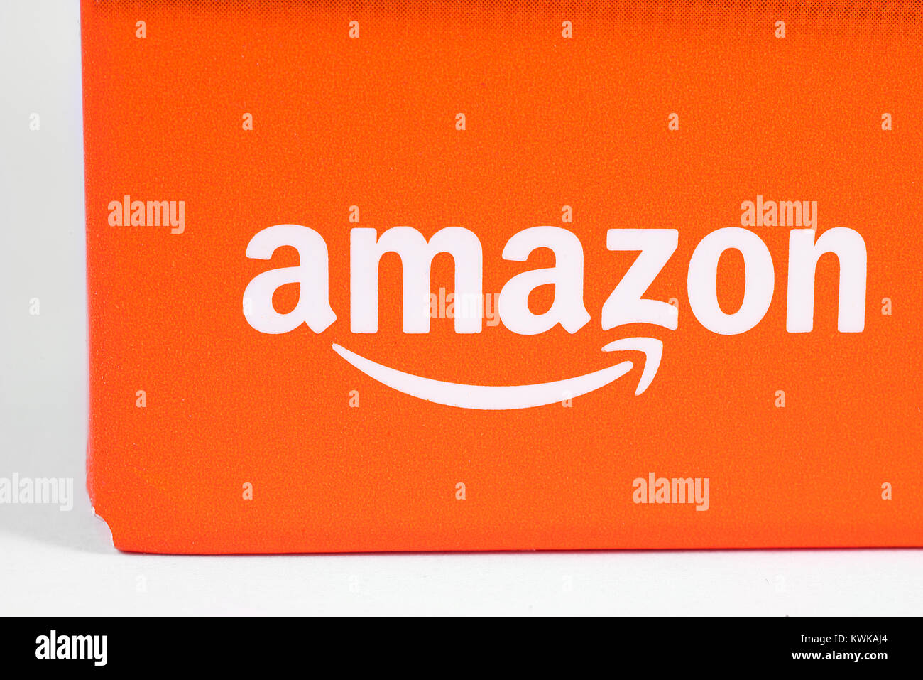 LONDON, UK - DECEMBER 18TH 2017: The Amazon logo on packaging, on 18th ...