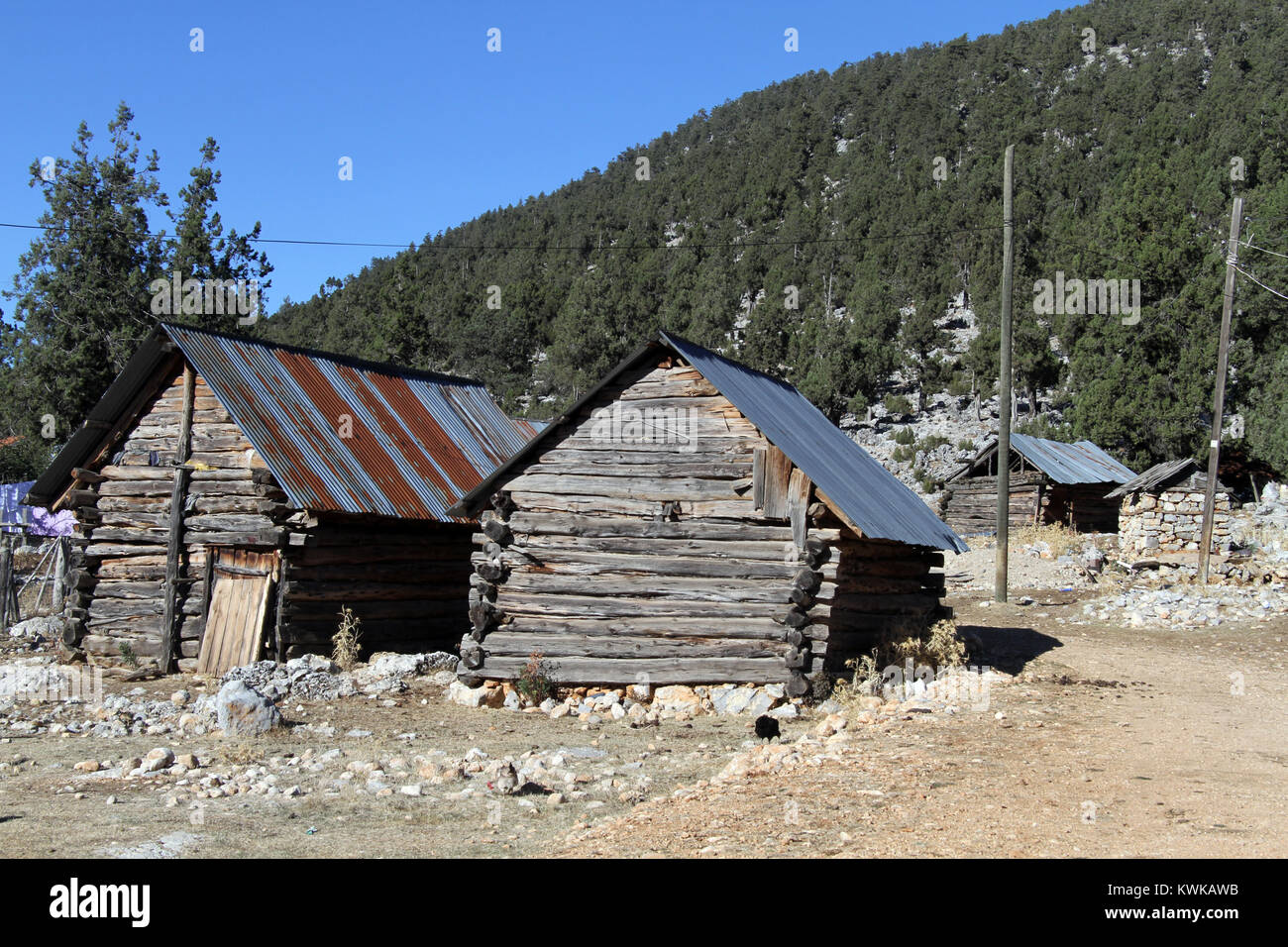 Wooden houses on the street in turkish village in Turkey Stock Photo ...