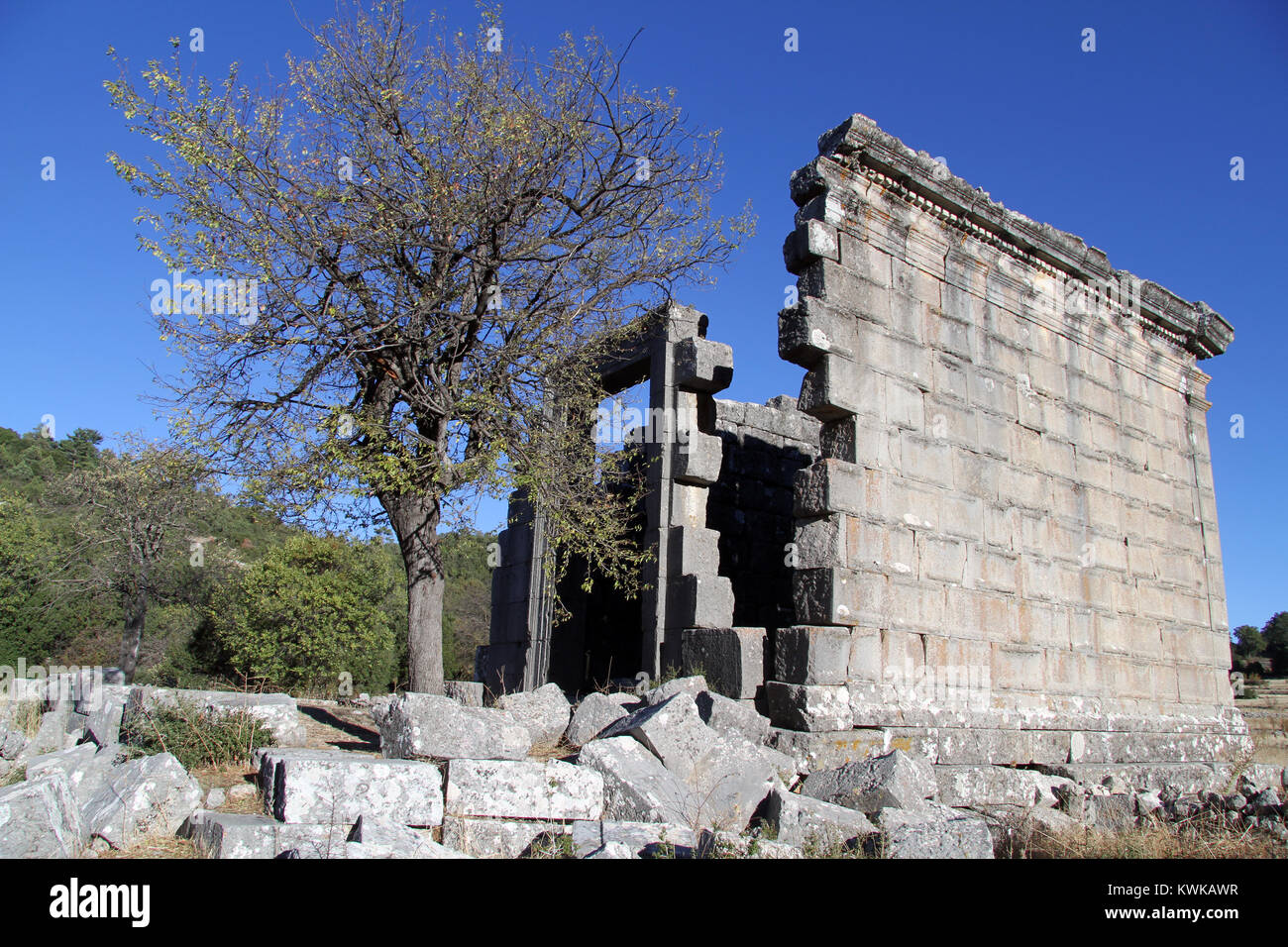 Tree and wall of temple in Adada, Turkey Stock Photo - Alamy