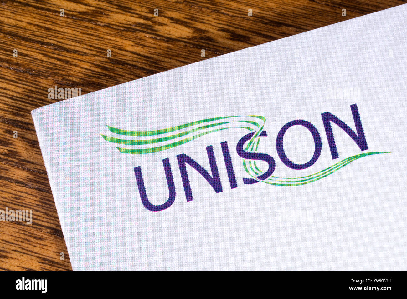 LONDON, UK - DECEMBER 18TH 2017: Close-up of the UNISON logo on a ...