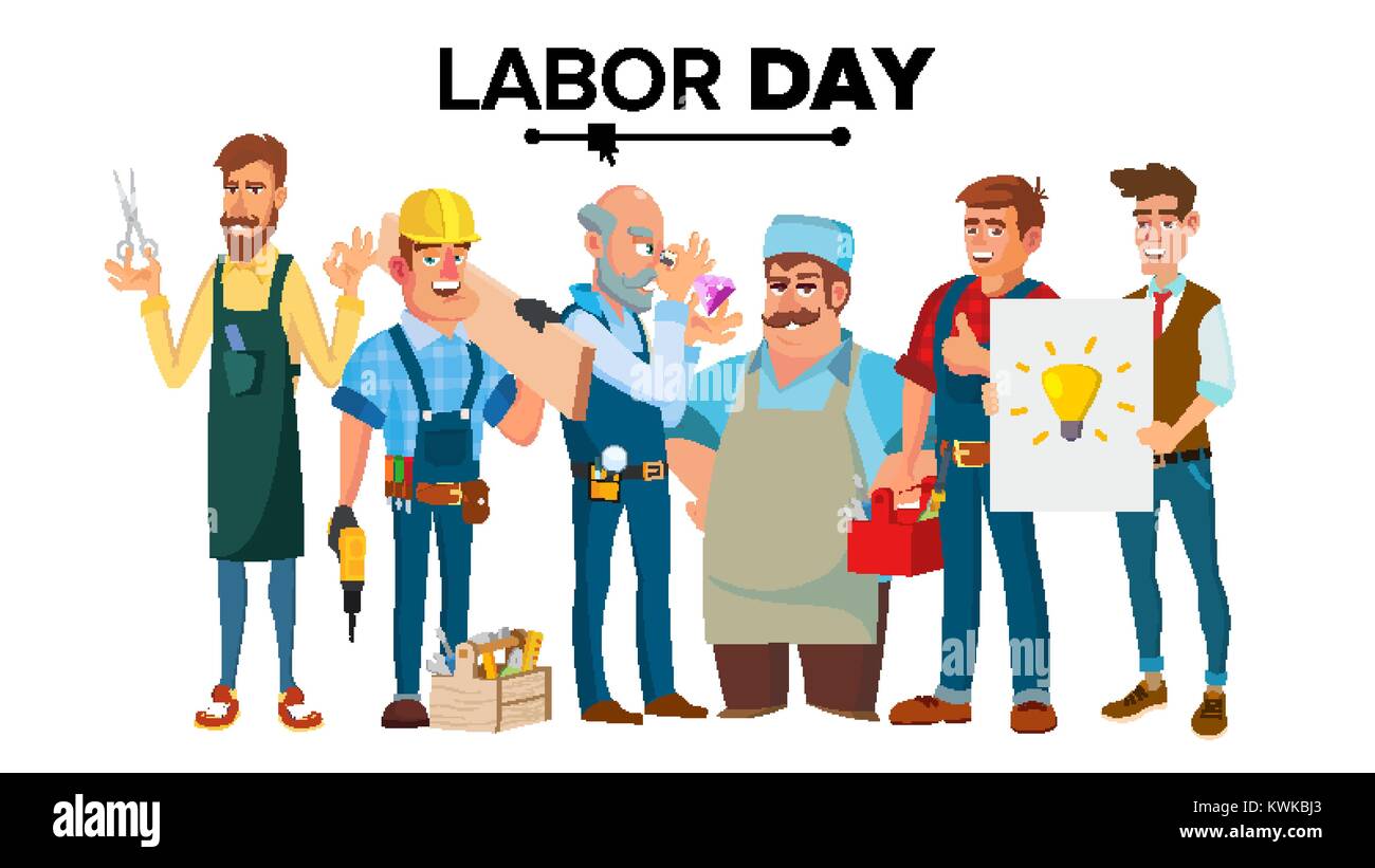 Labor Day Vector. A Group Of People Of Different Professions. Flat ...