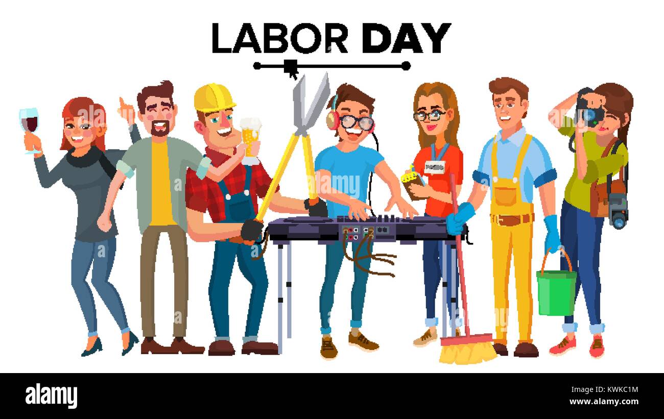 Labor Day Vector. Modern Workers Set. A Group Of People Of Different ...