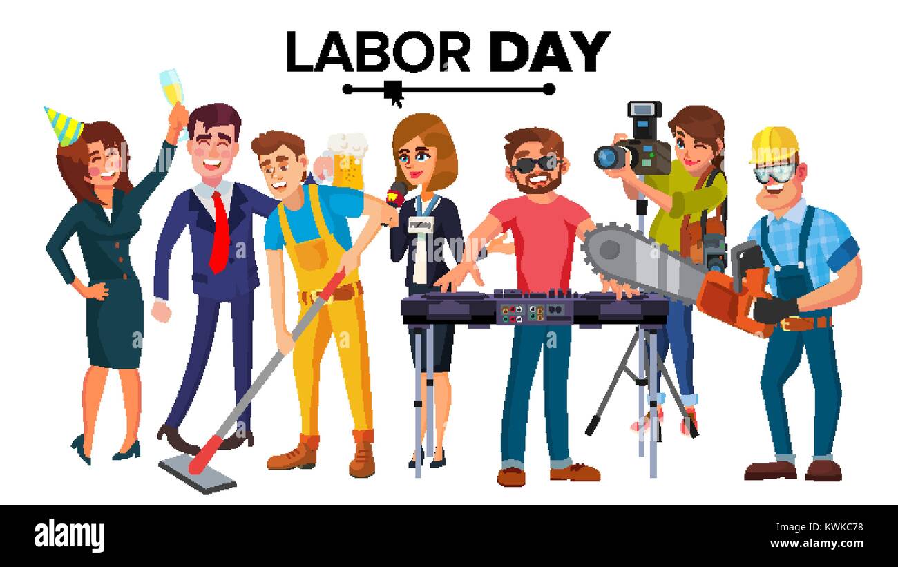 Labor Day Vector. Group Of People. Modern Jobs. Different Professions ...