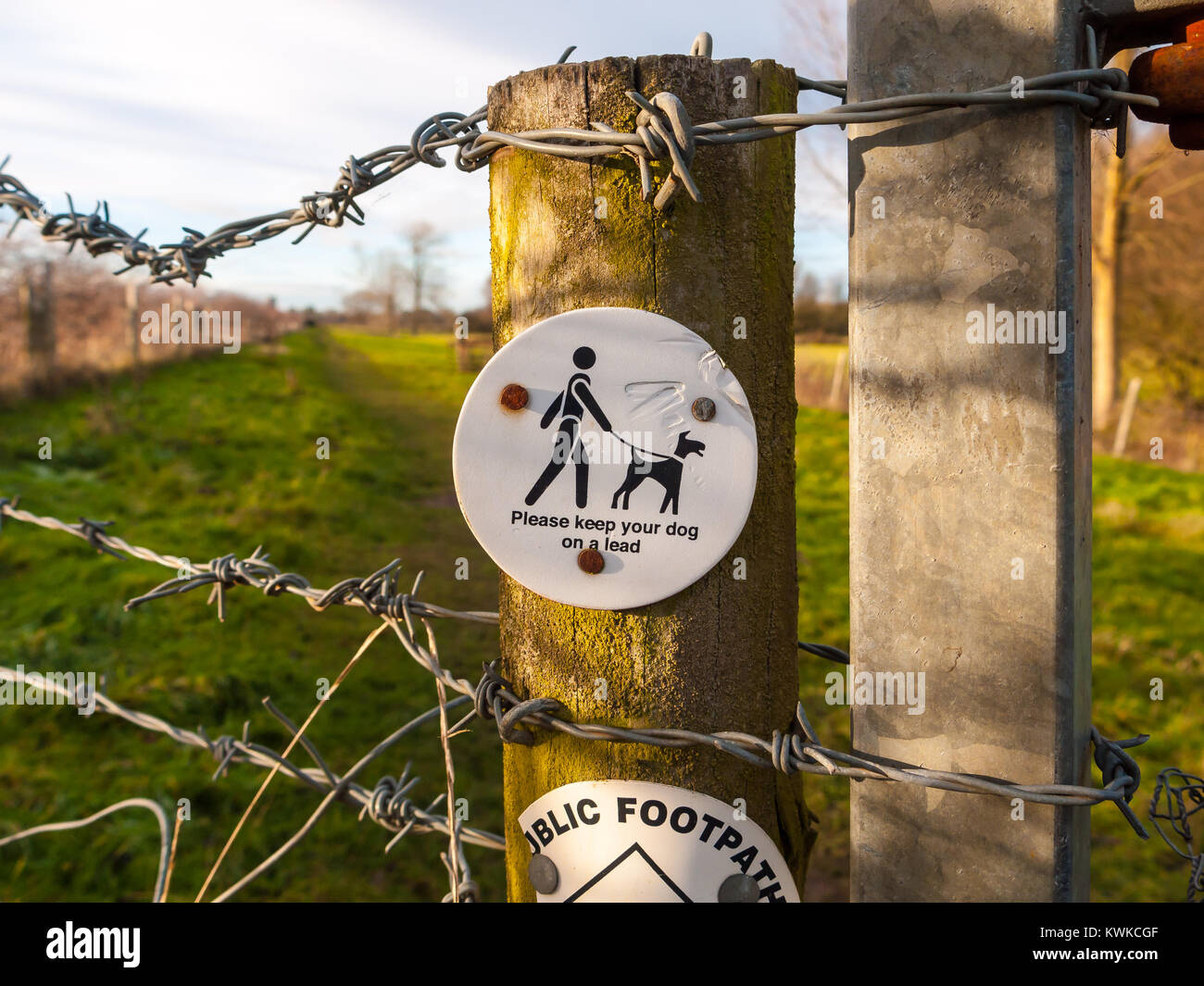 close up of please keep your dog on a lead circle white and black ...
