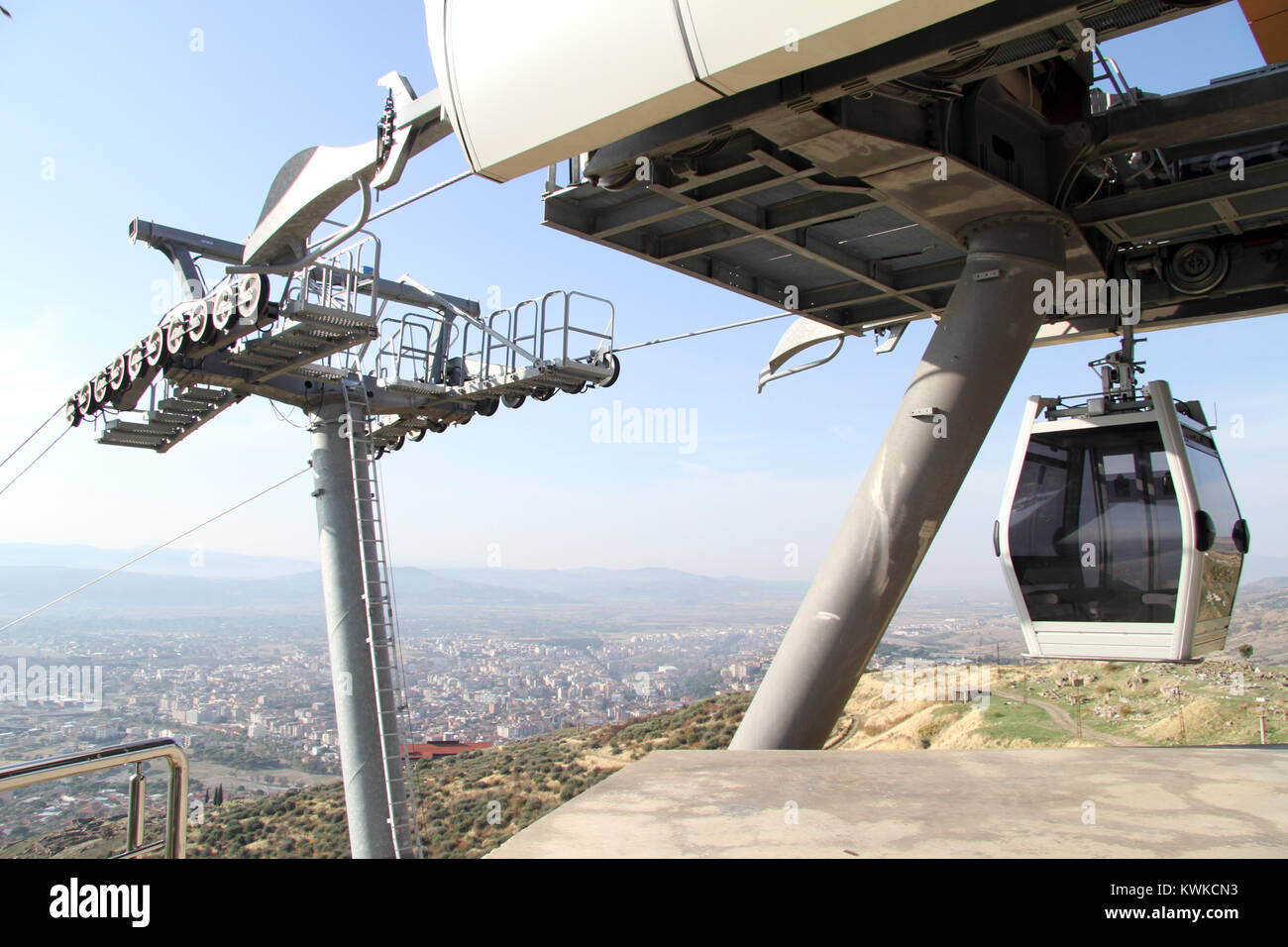 Top station of cable car in acropolis of Bergama, Turkey Stock Photo ...